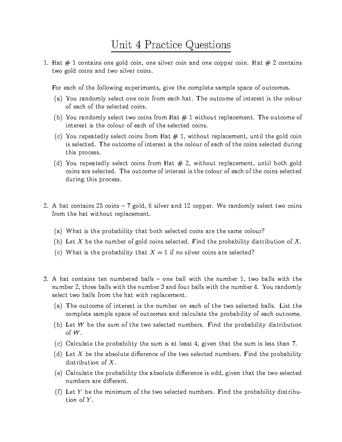 Assignment 4: Unit 4 practice questions on probability and outcomes ...