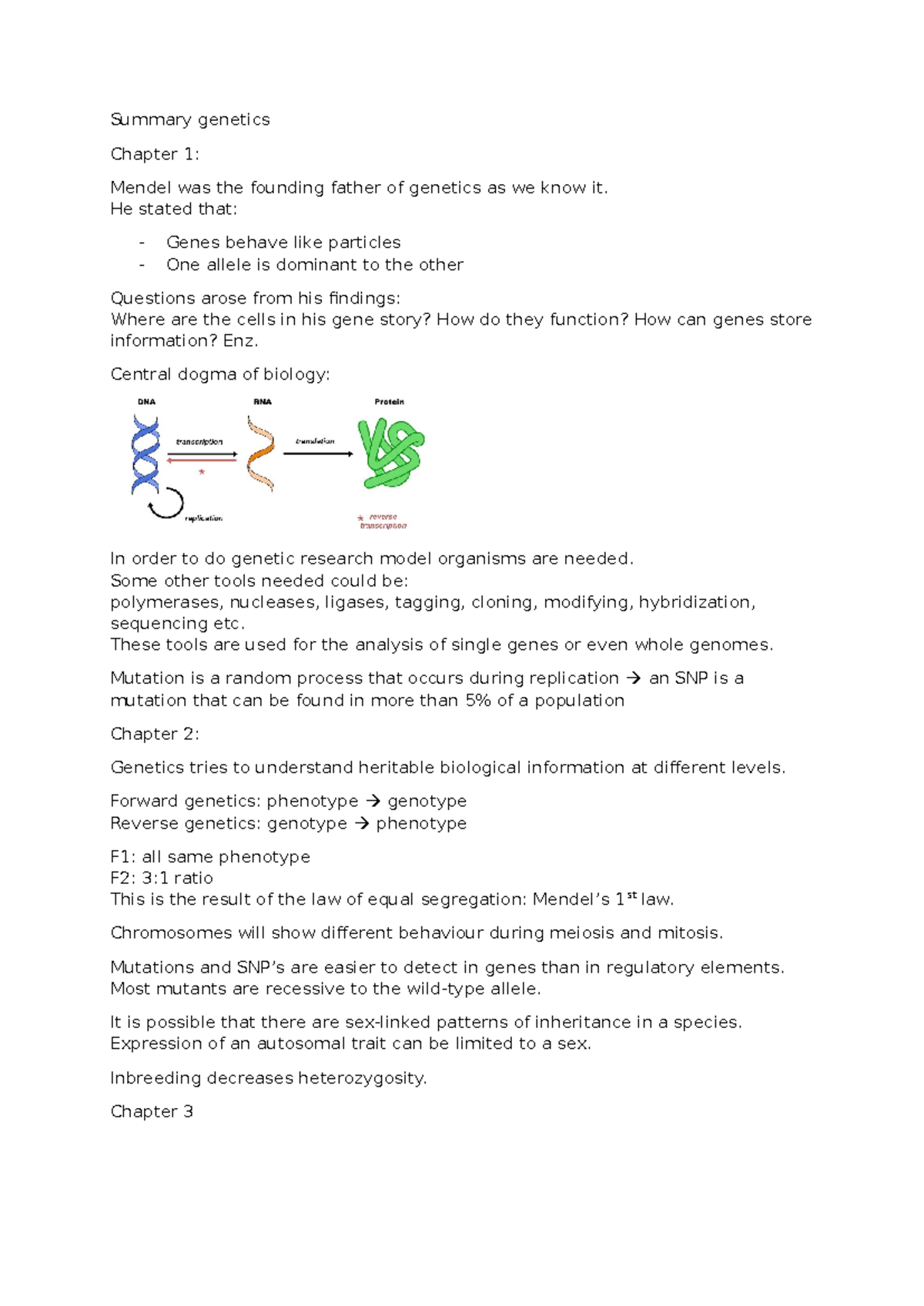 Genetics Summary: Key Concepts from Chapters 1-20 (Course Code: BIO101 ...