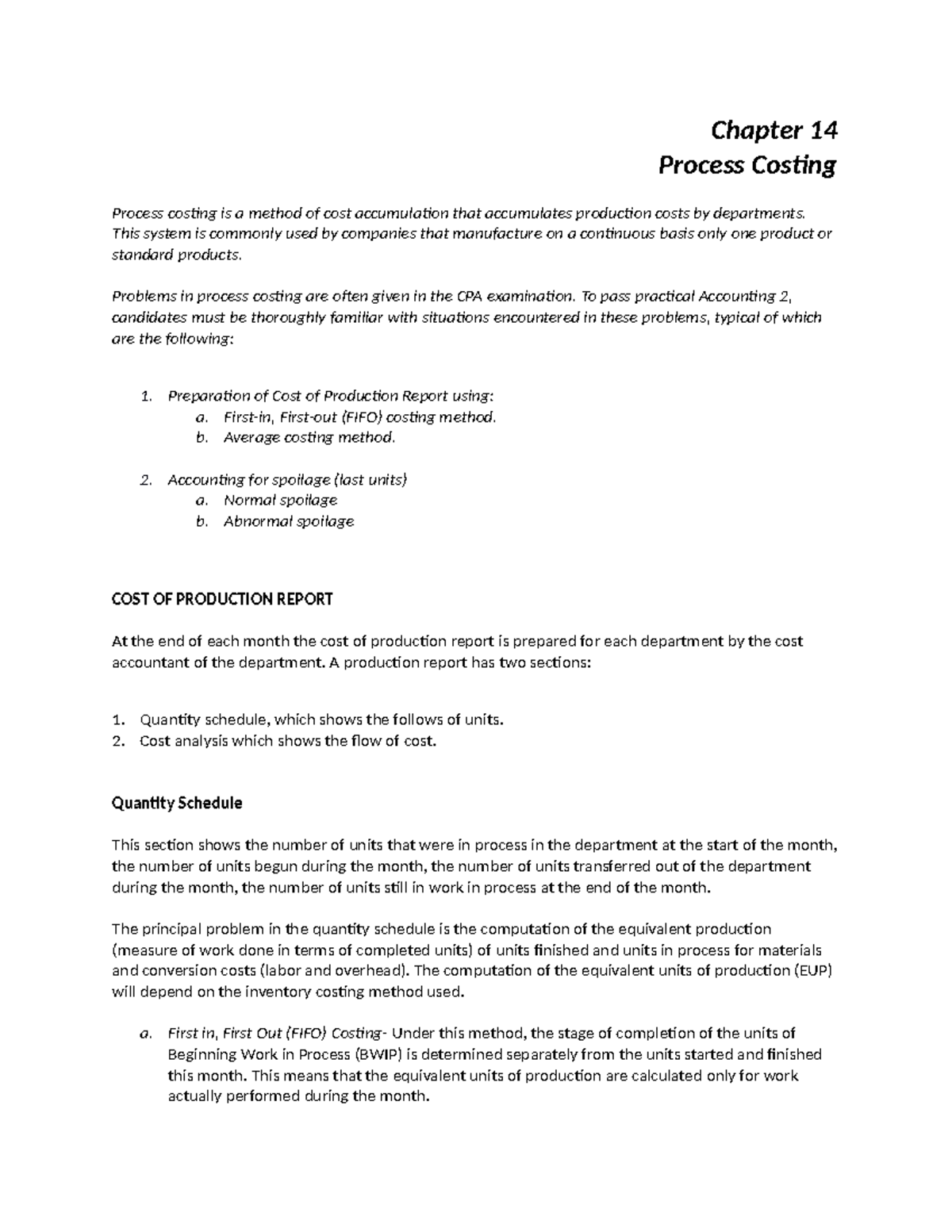 Chapter 14: Detailed Insights into Process Costing Techniques - Studocu