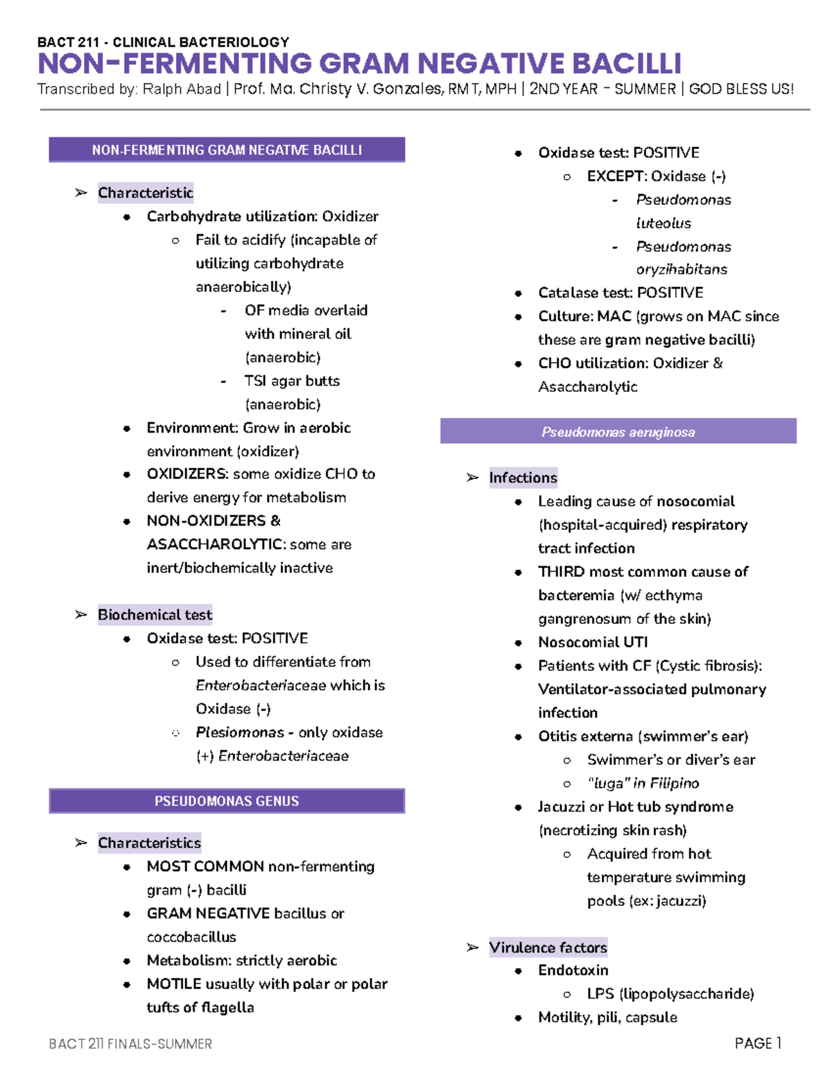 BACT- Lesson 12 - non ferm gram neg bacilli - BACT 211 - CLINICAL ...