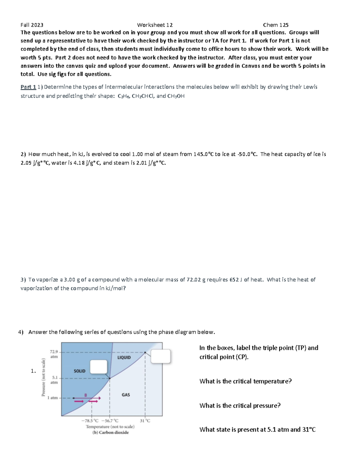 Chem 125 Fall 2023 Worksheet 12: Group work and quiz instructions - Studocu