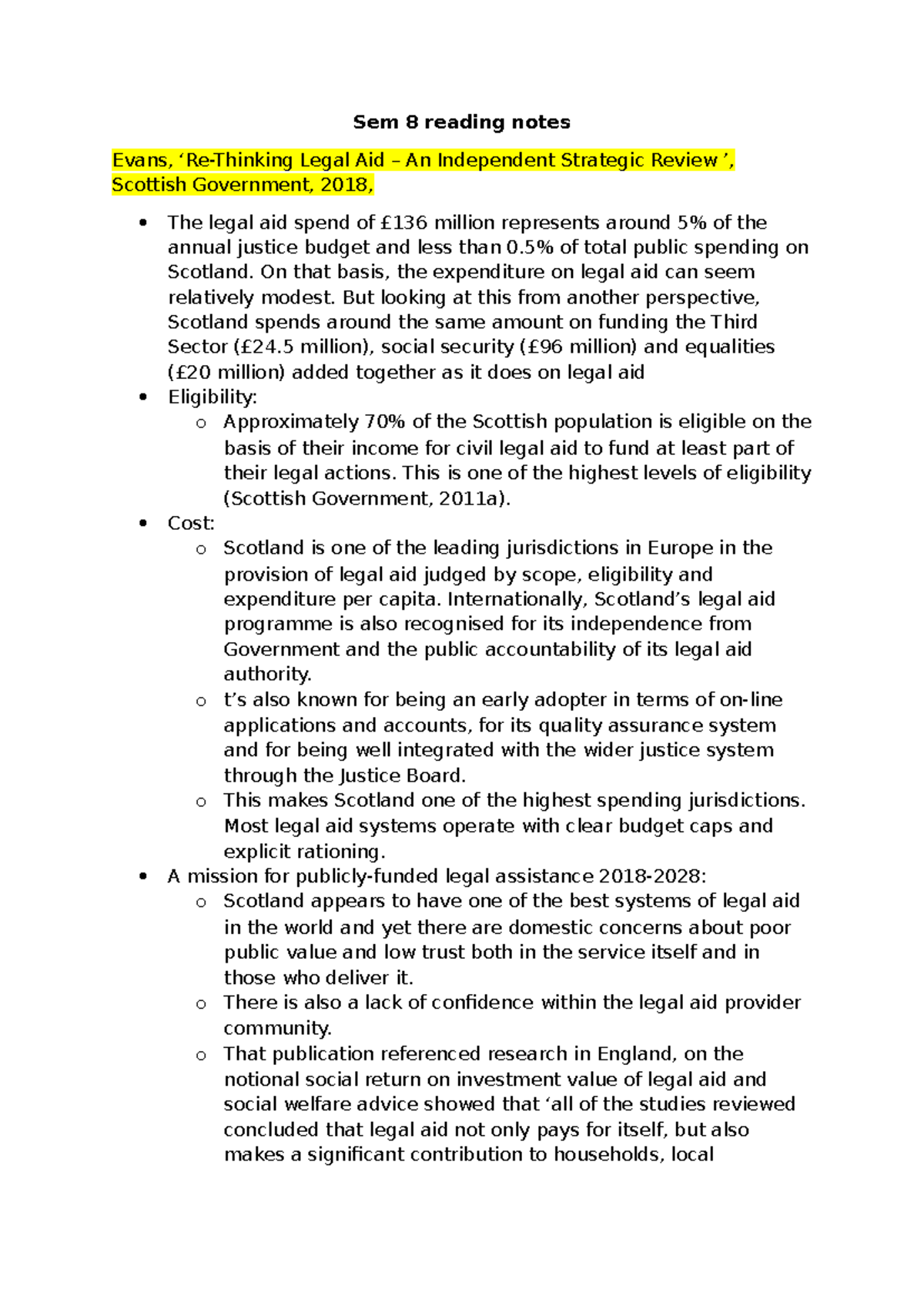 Sem 8 reading notes - Sem 8 reading notes Evans, ‘Re-Thinking Legal Aid ...