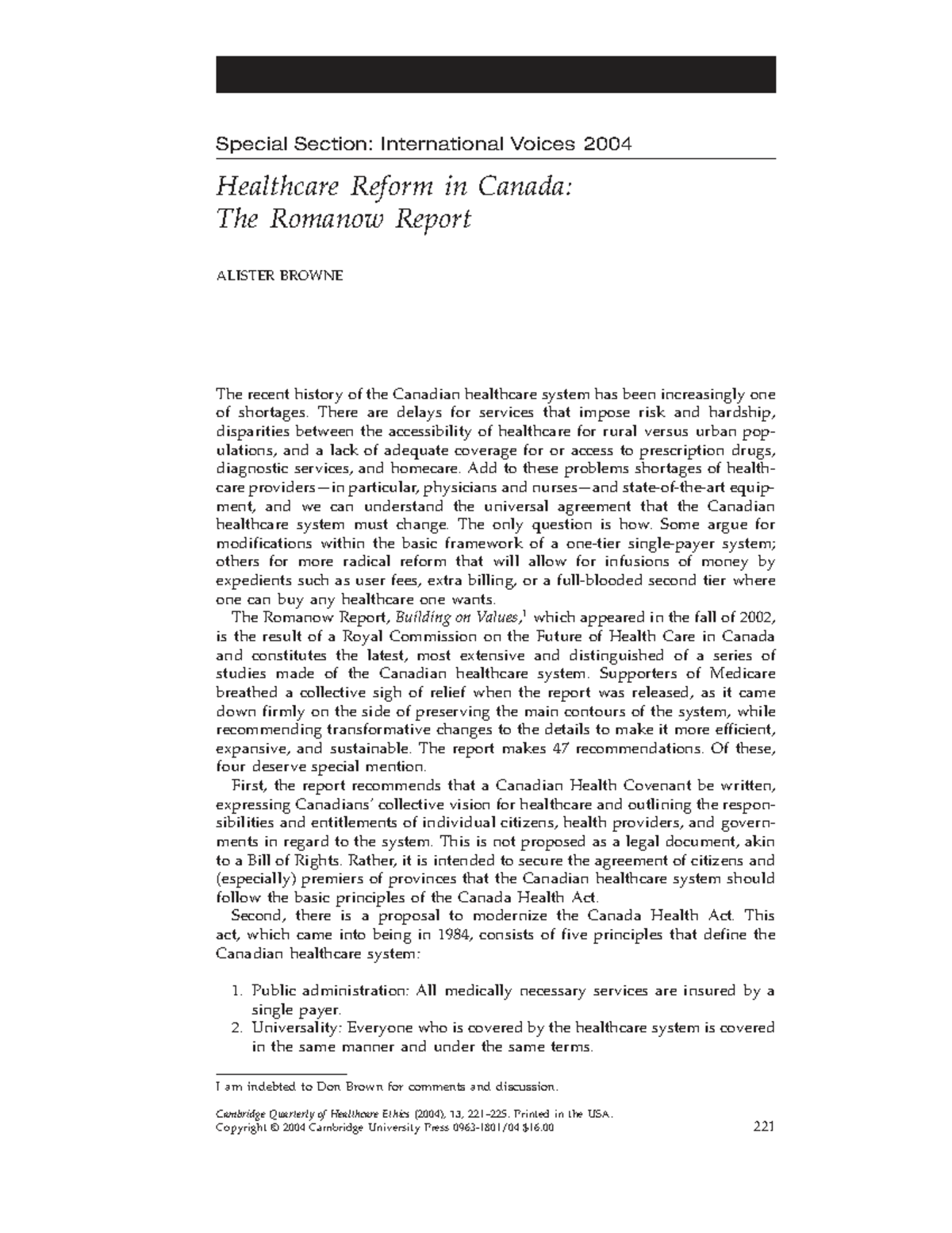 Healthcare Reform in Canada: An Analysis of the Romanow Report Findings ...