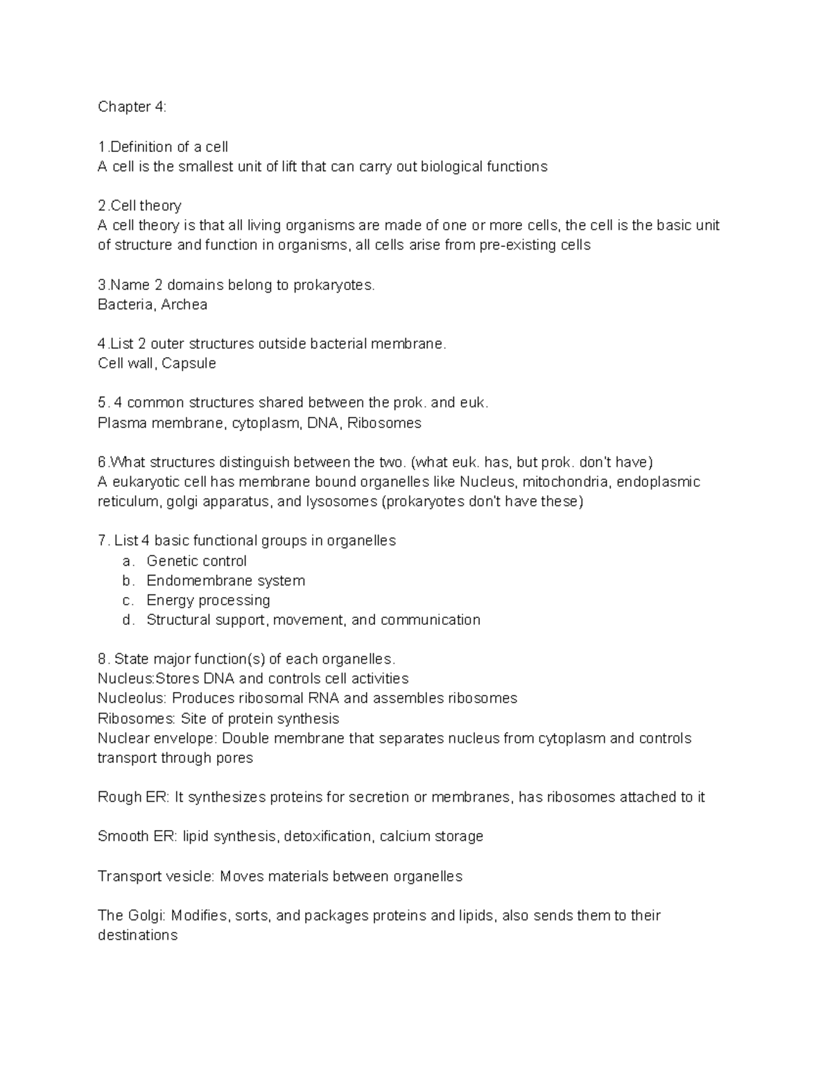 Chapter 4: Cell Structure and Function Overview - Studocu