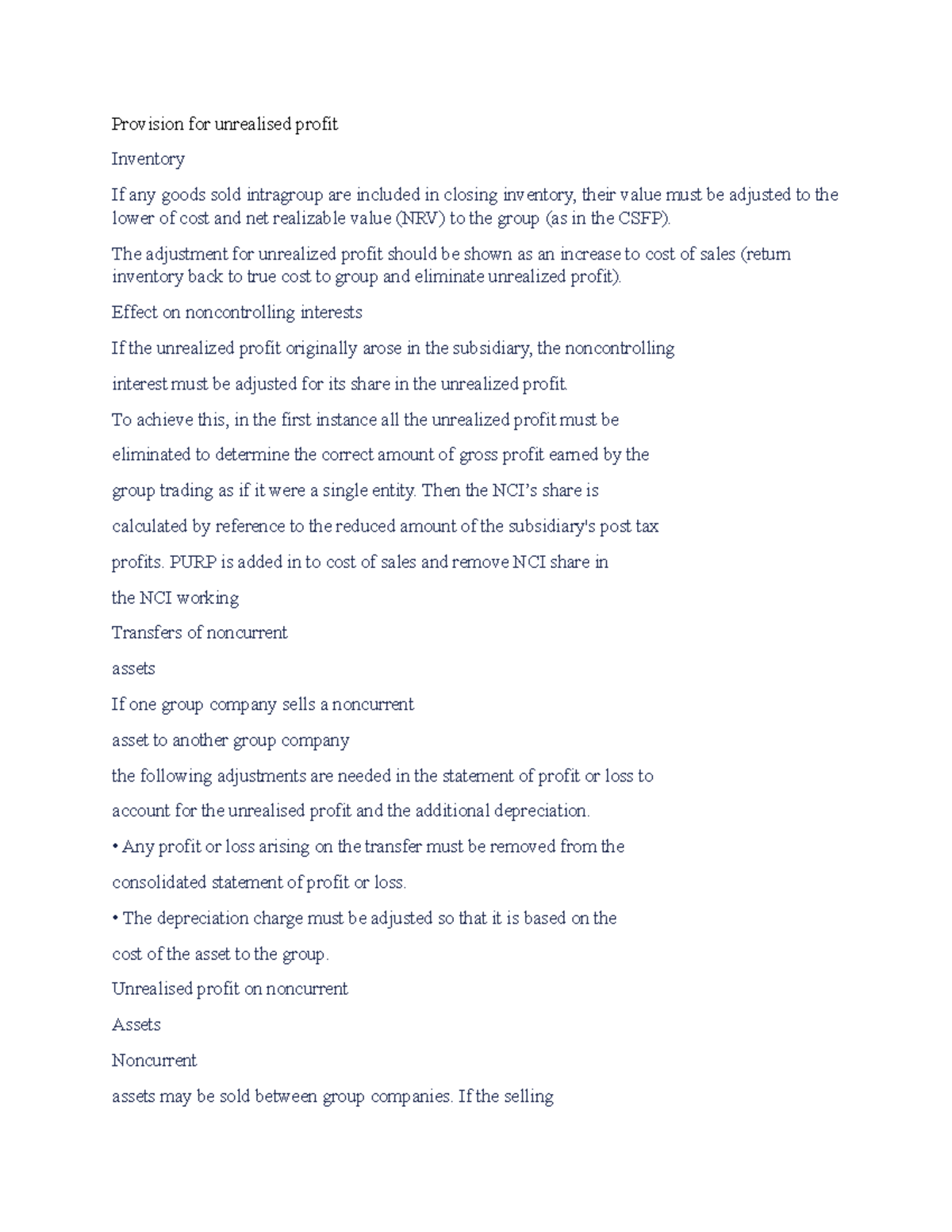 Provision for Unrealised Profit: Consolidated Statement Adjustments ...