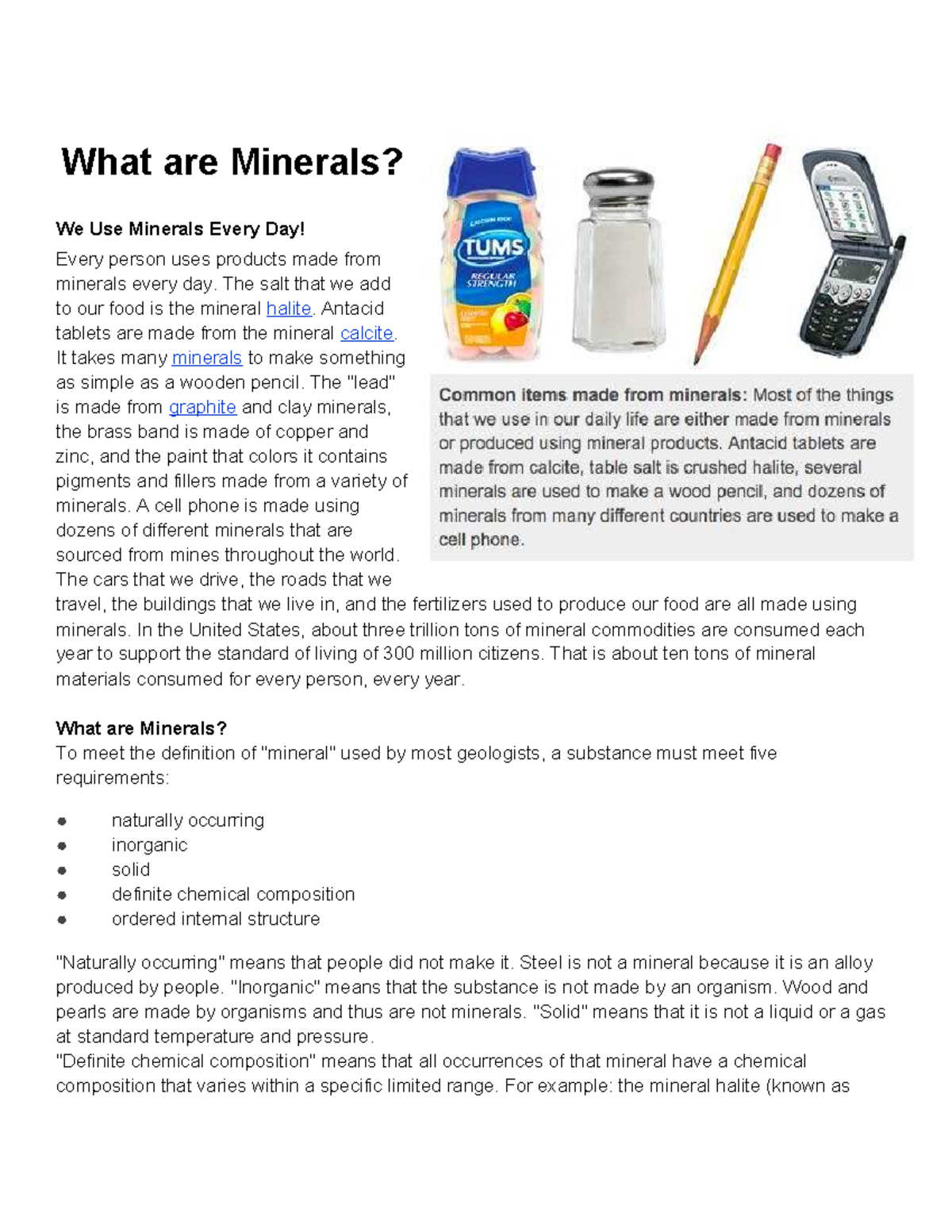 Unit 1 Lesson 1: Understanding Minerals and Their Uses - Studocu
