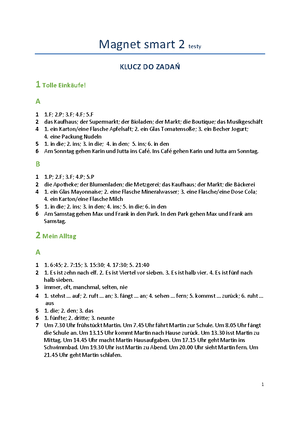 Maximal 2 Klucz do testów - 1 TEST 1 WERSJA A Aufgabe 1 b, 2. a, 3. b ...