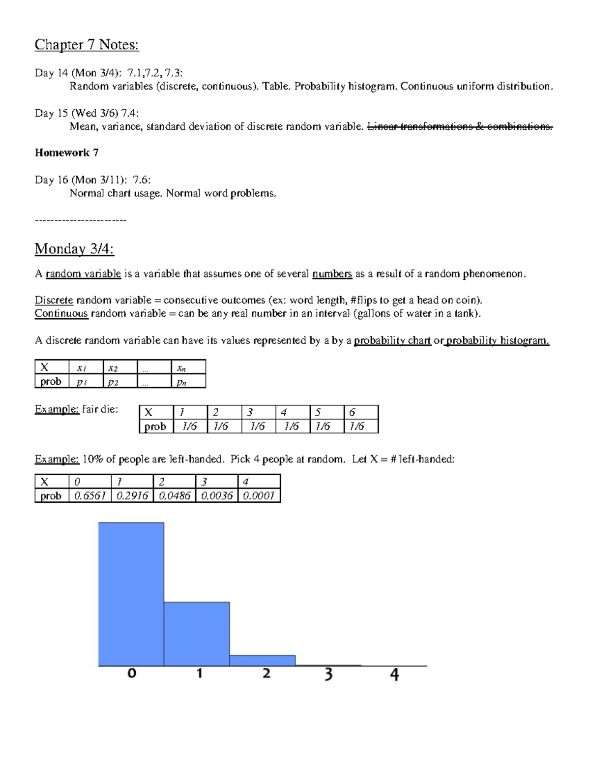 Statistics 101: Chapter 07 Notes on Random Variables and Distributions ...