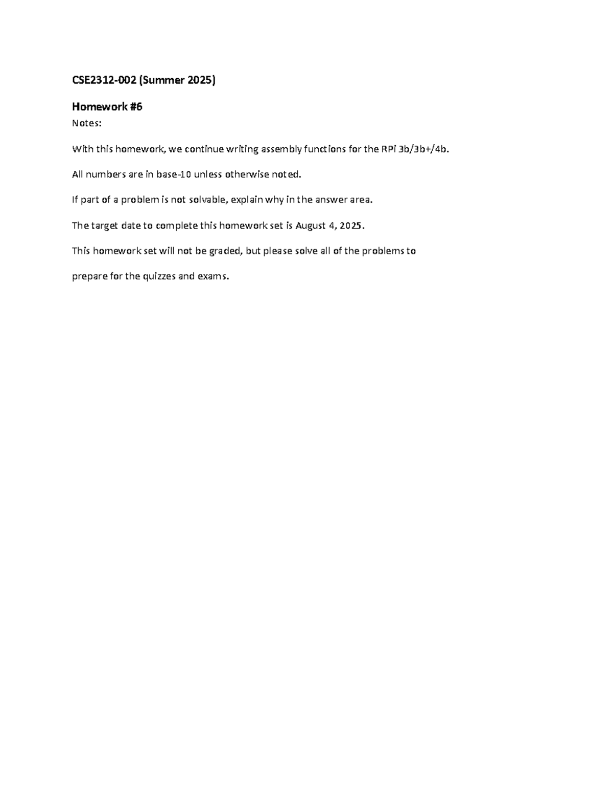 CSE2312-002 Homework #6: Assembly Functions & Memory Concepts - Studocu