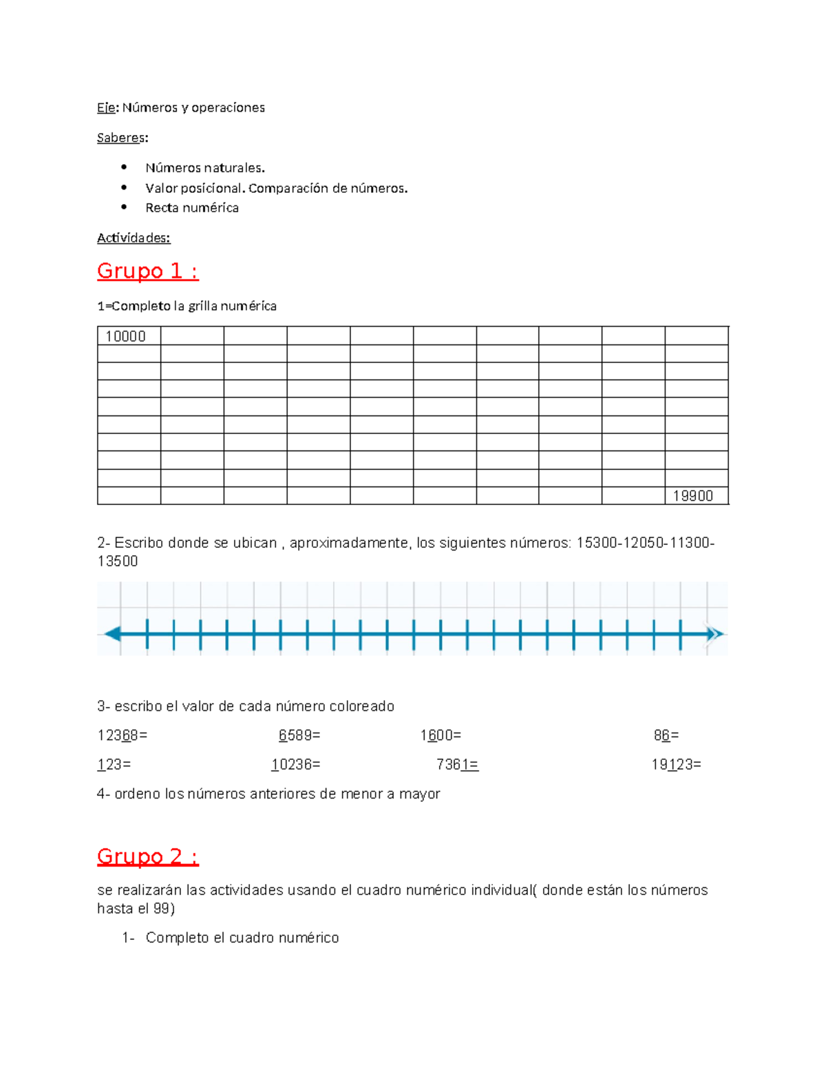 Actividades de Matemáticas: Números y Operaciones (Grupo 1 y 2) - Studocu