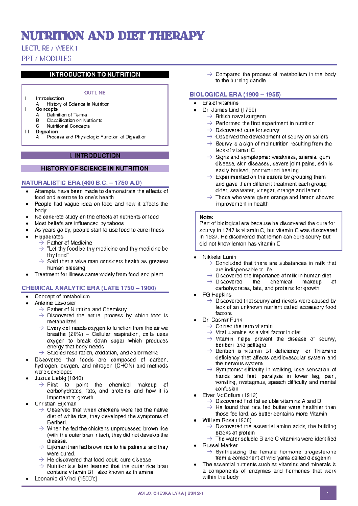 Nutrition and Diet Therapy: Week 1 Lecture Notes (NDT 101) - Studocu