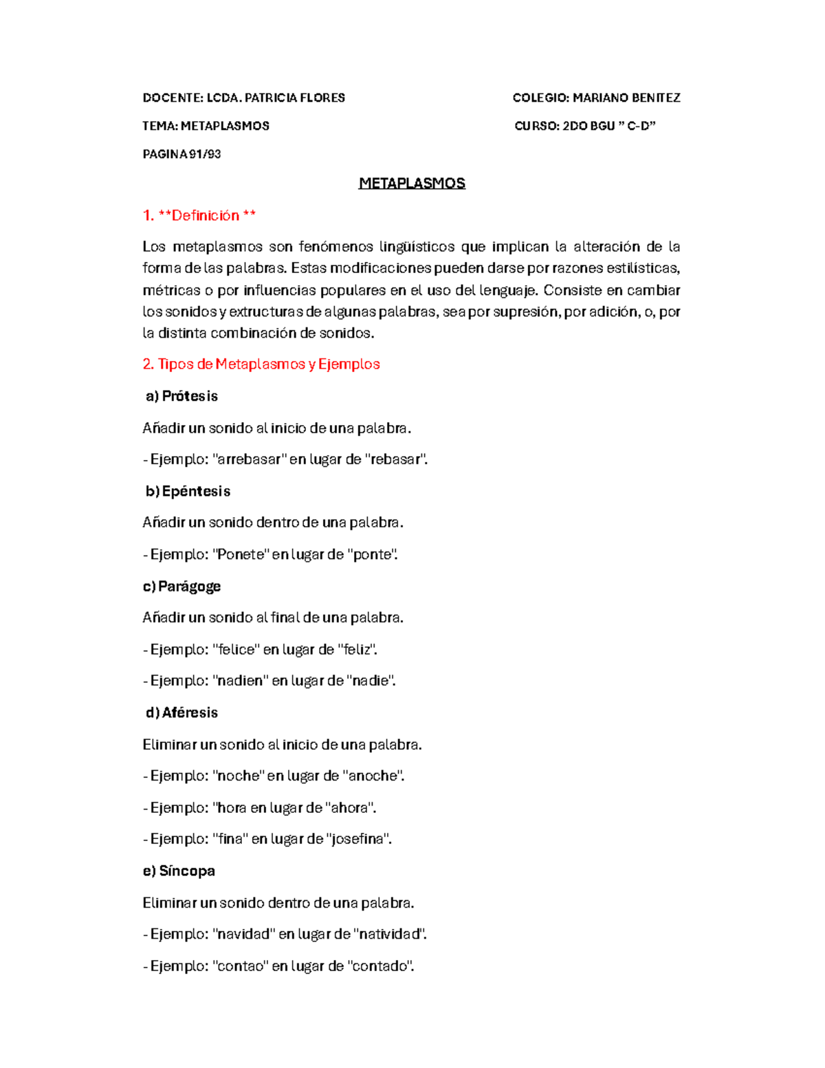 Metaplasmos: Apuntes para Estudiantes - 2DO BGU - Studocu