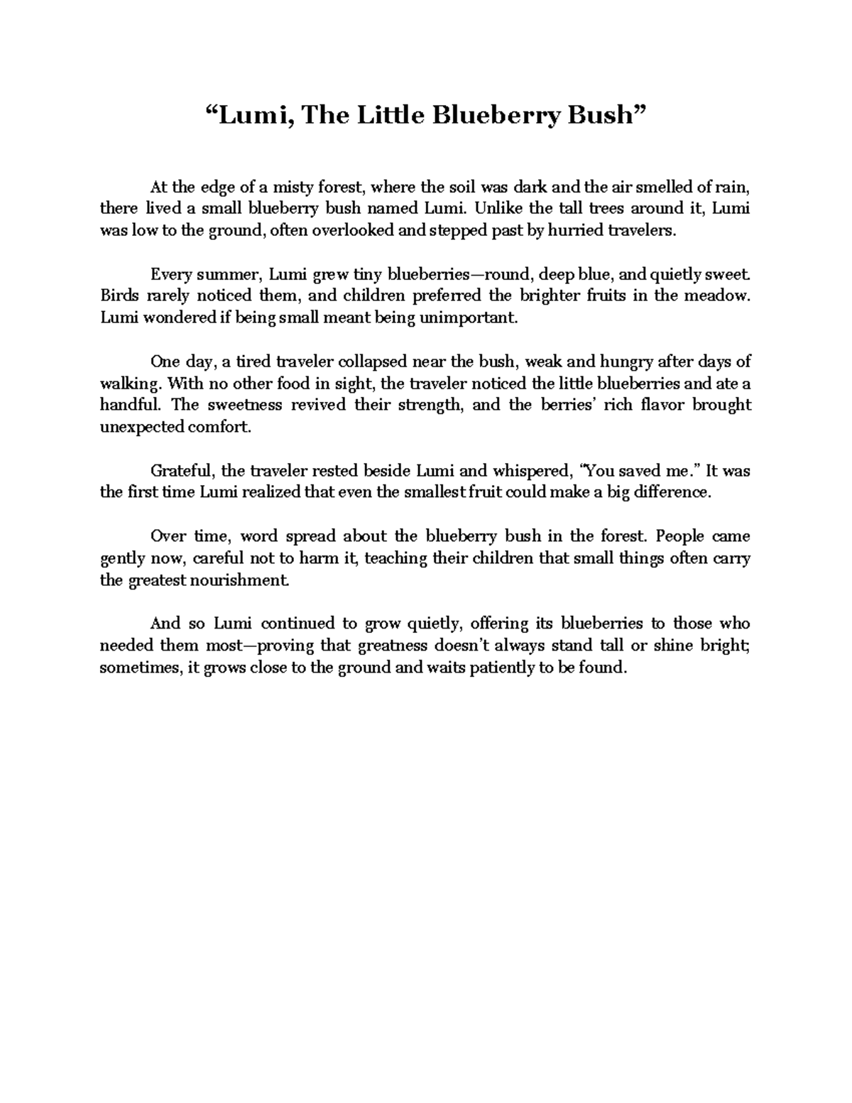 Lumi: The Little Blueberry Bush's Quiet Impact - Studocu