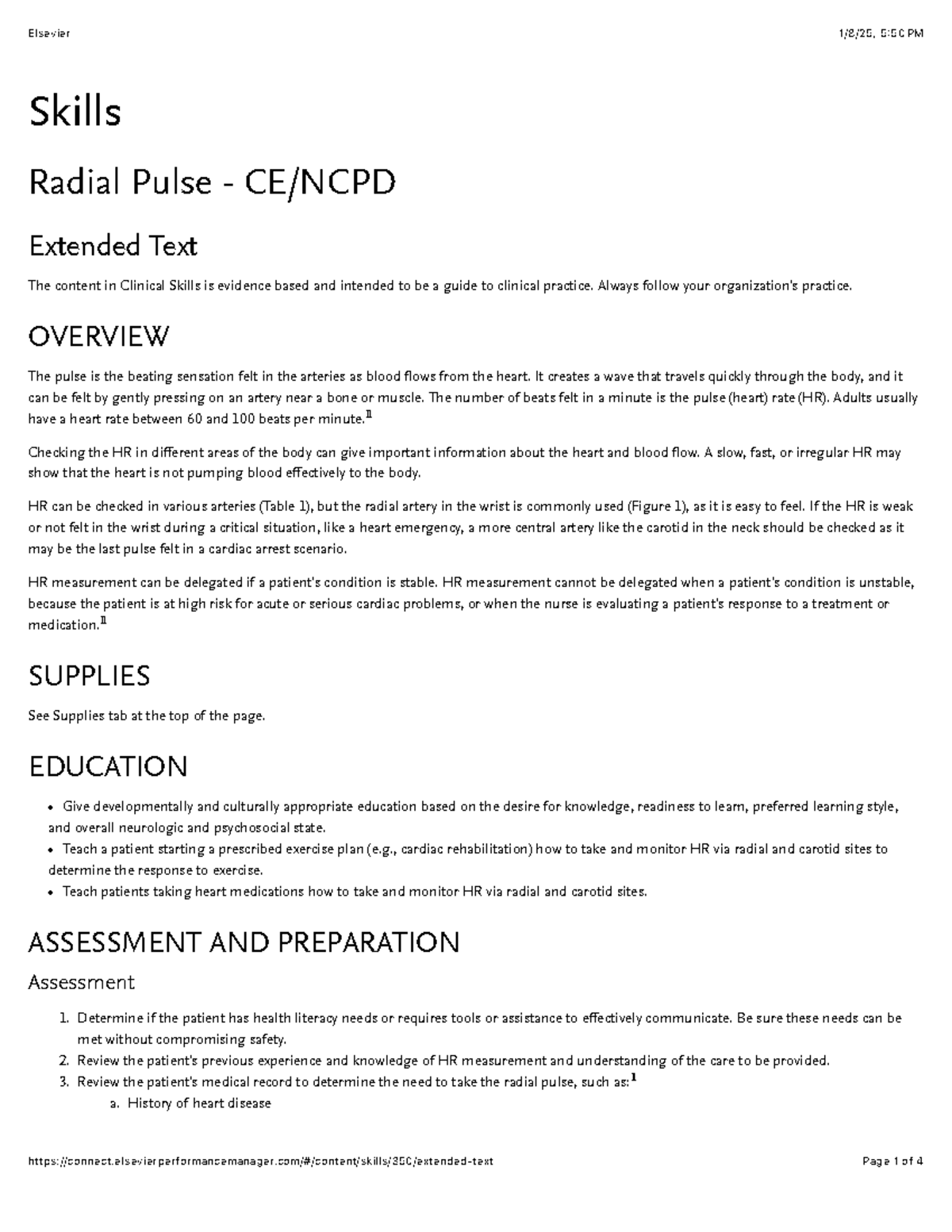 Clinical Skills: Radial Pulse Measurement Guide (Elsevier 5:50 PM ...