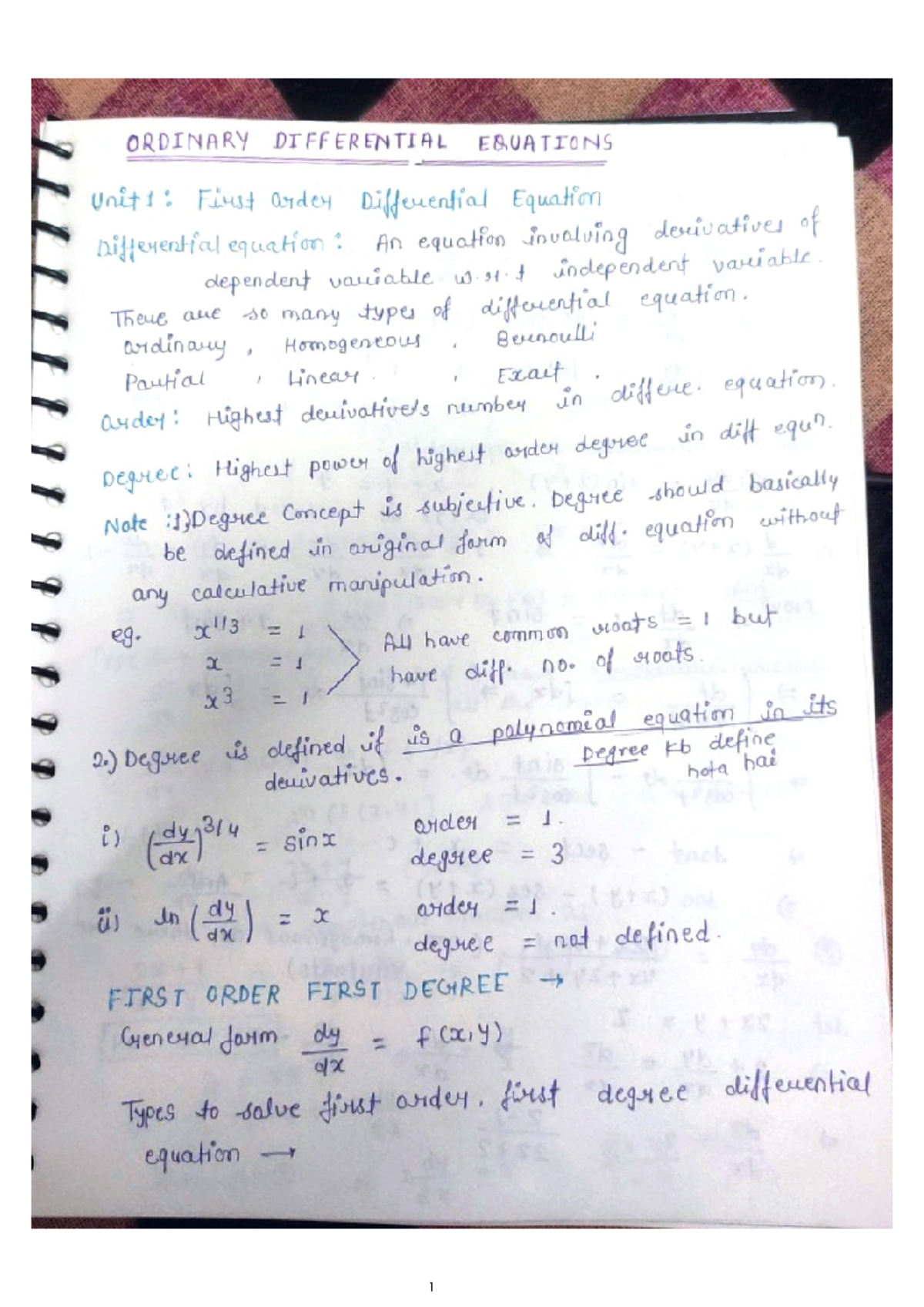 Unit 1 ODE - Lecture Notes on Differential Equations - Studocu