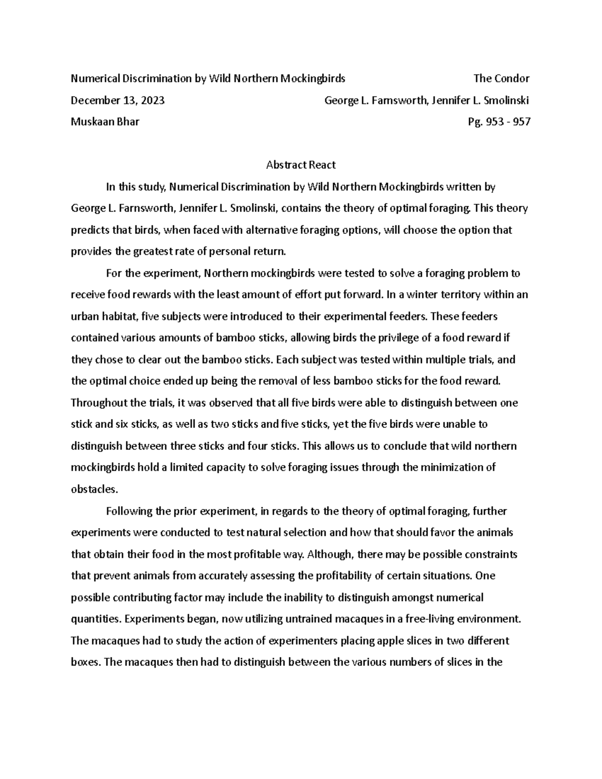 Bio abstract react - Mockingbird research & essay - Numerical ...