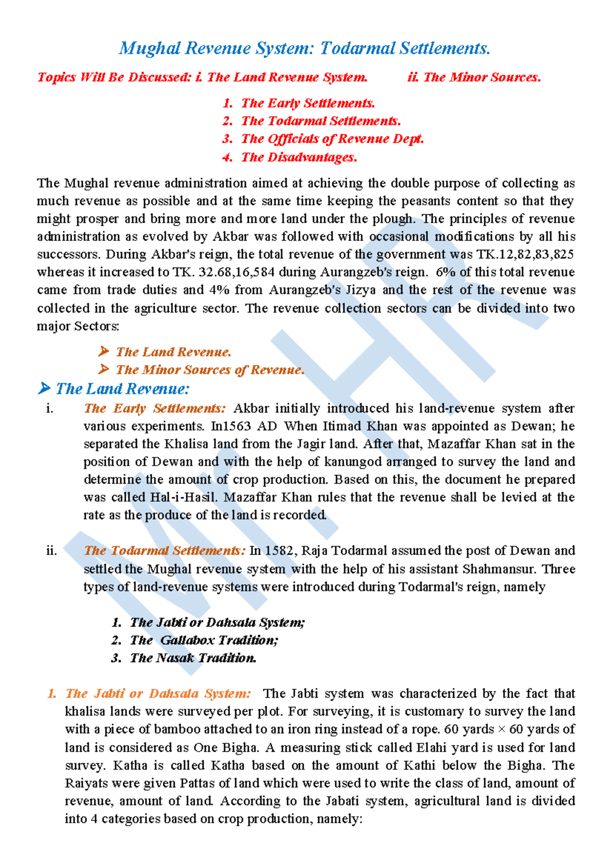 MUG 201: Mughal Revenue System Overview & Todarmal Settlements Analysis ...
