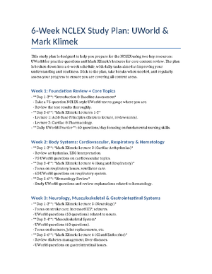 NCLEX 6-Week Study Plan: Strategies with UWorld & Mark Klimek - Studocu