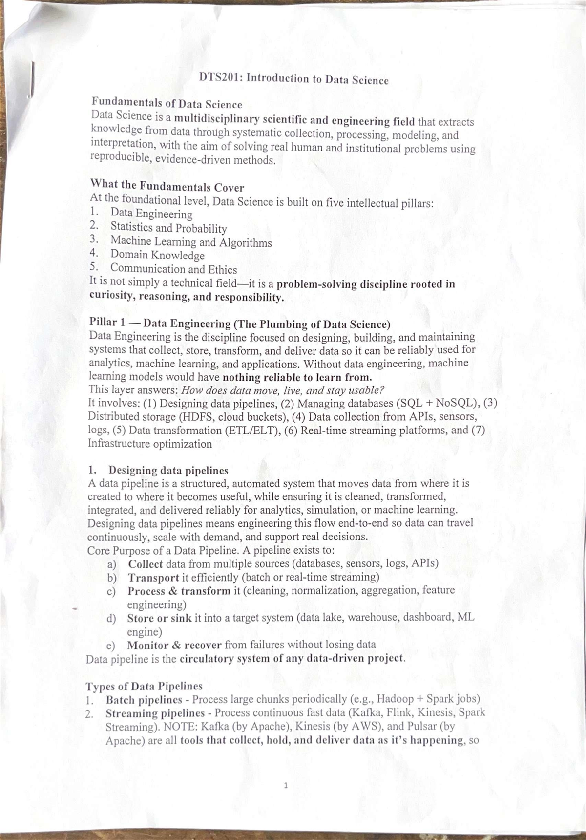 DTS201: Intro to Data Science - Key Concepts & Data Engineering - Studocu