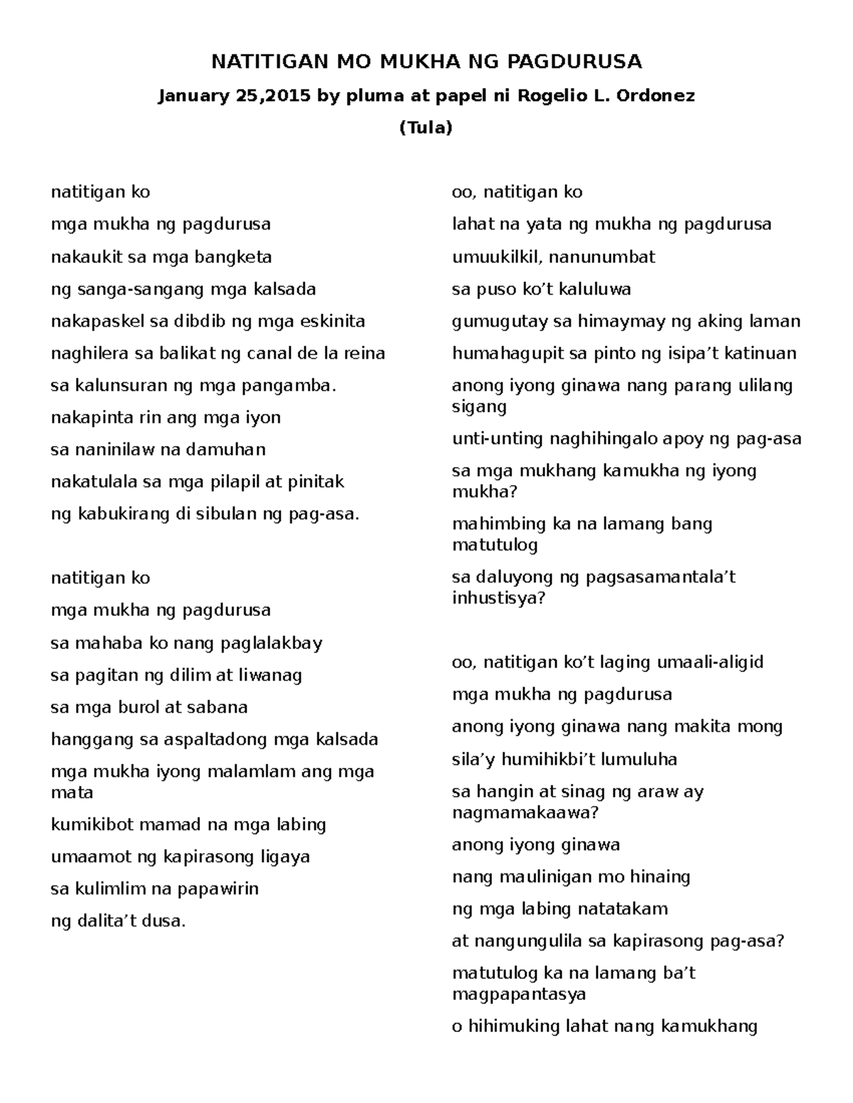 Natitigan MO Mukha NG Pagdurusa - NATITIGAN MO MUKHA NG PAGDURUSA ...
