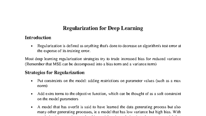 Unit 2 DL - Regularization Techniques in Deep Learning - Studocu