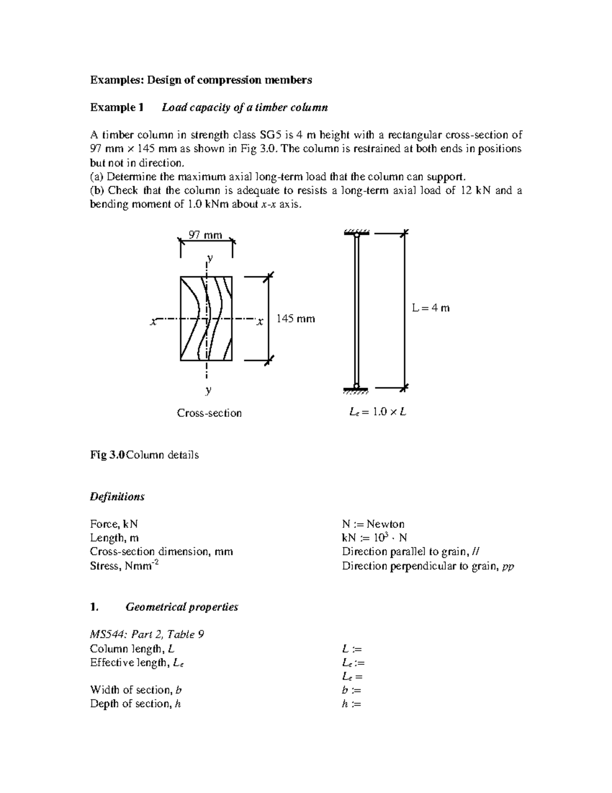 Timber Design Examples for Compression Members - MS544 - Studocu