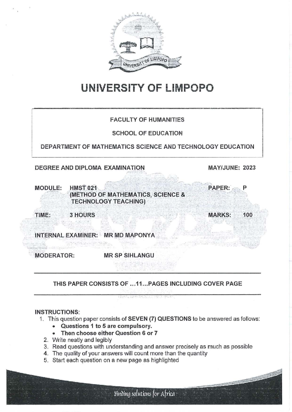 HMST 021 Final Exam Paper - May/June 2023 - Studocu