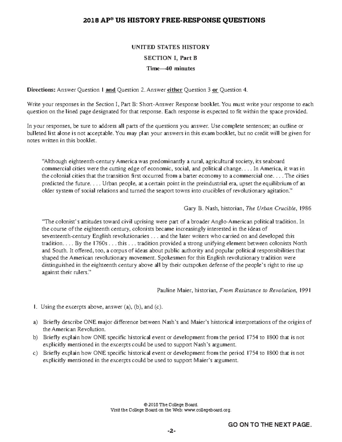 2018 US History Exam: Section I, Part B Questions Analysis - Studocu