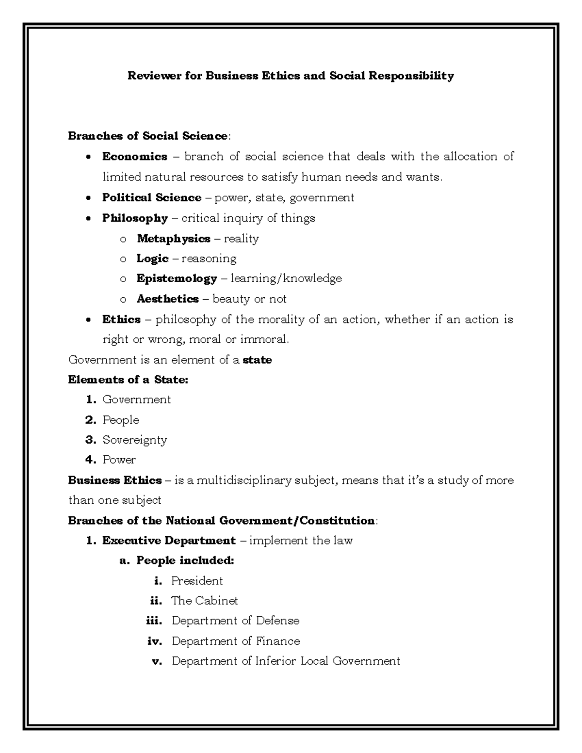 Business Ethics & Social Responsibility - Comprehensive Review Guide ...