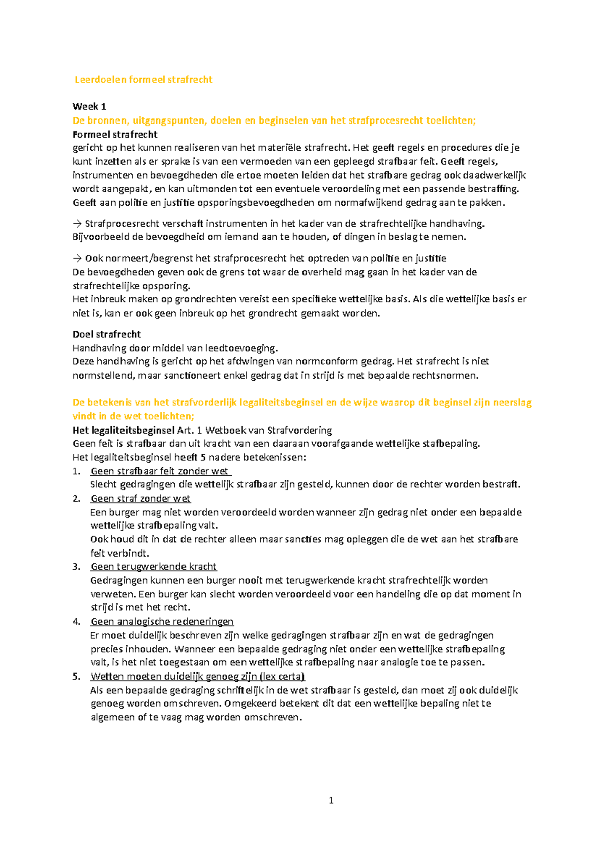 Leerdoelen Formeel Strafrecht: Week 1 en Basisprincipes van ...