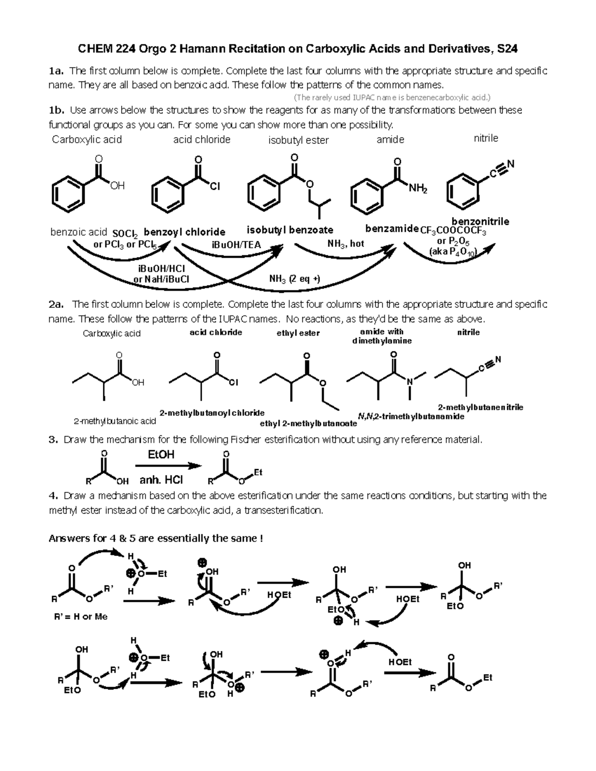 CHEM 224 Orgo 2 Recitation Worksheet on Carboxylic Acids and ...