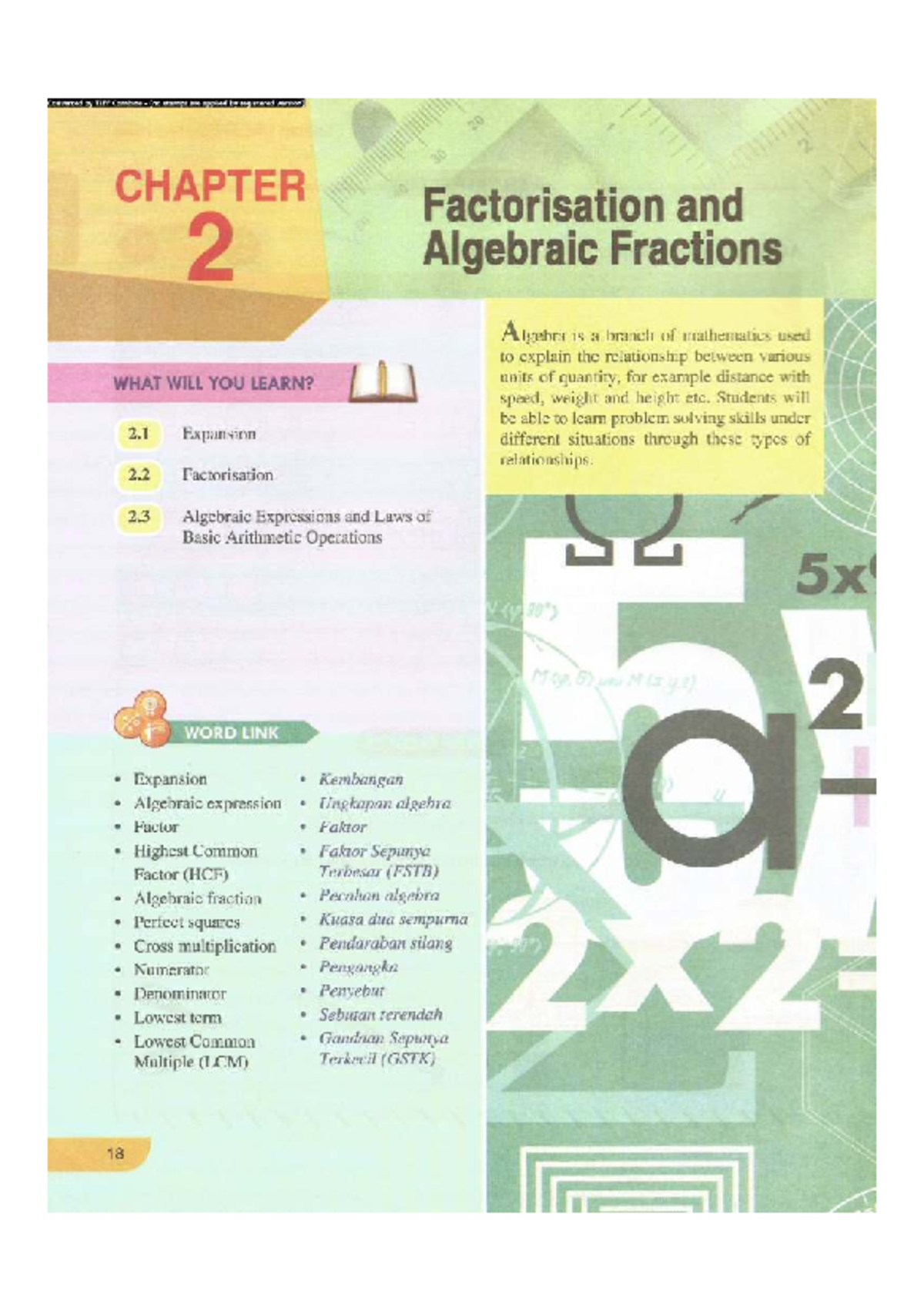 Mathematics F2 C2 - Chapter 2: Factorisation & Algebraic Fractions ...