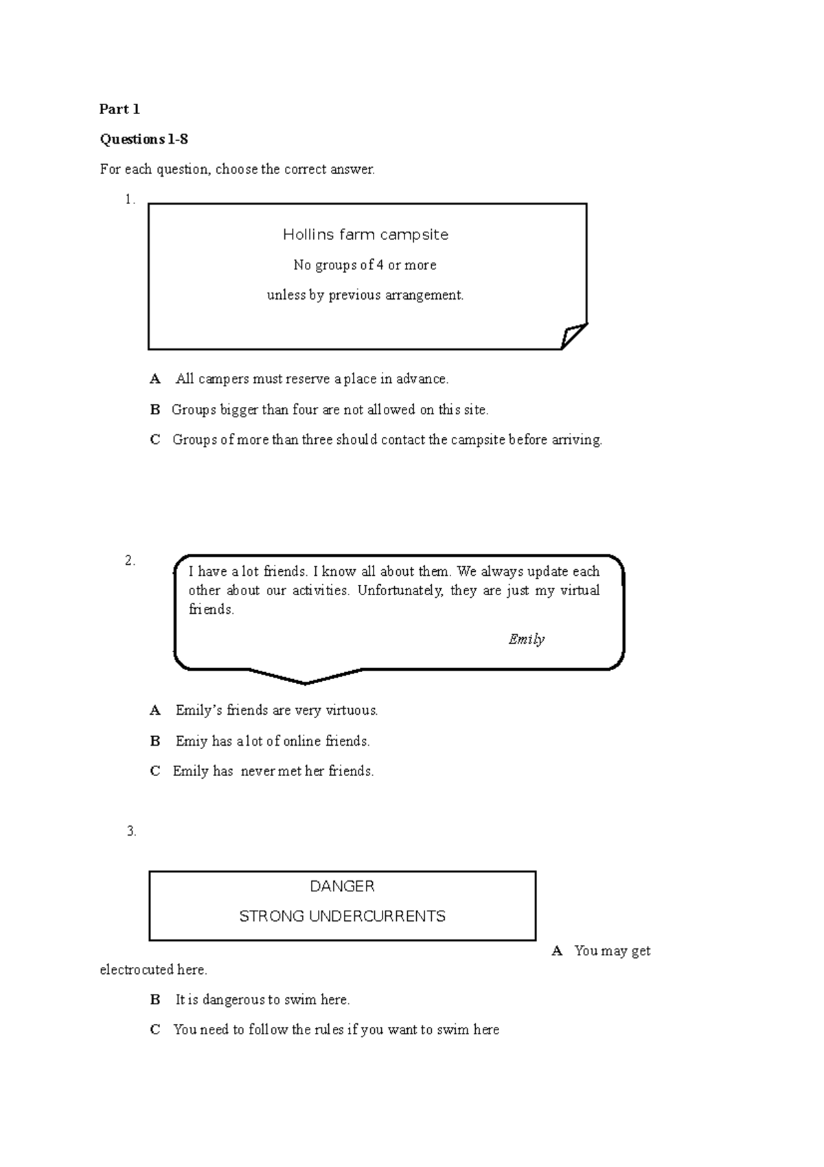 Test paper f4 latest - Part 1 Questions 1- For each question, choose ...