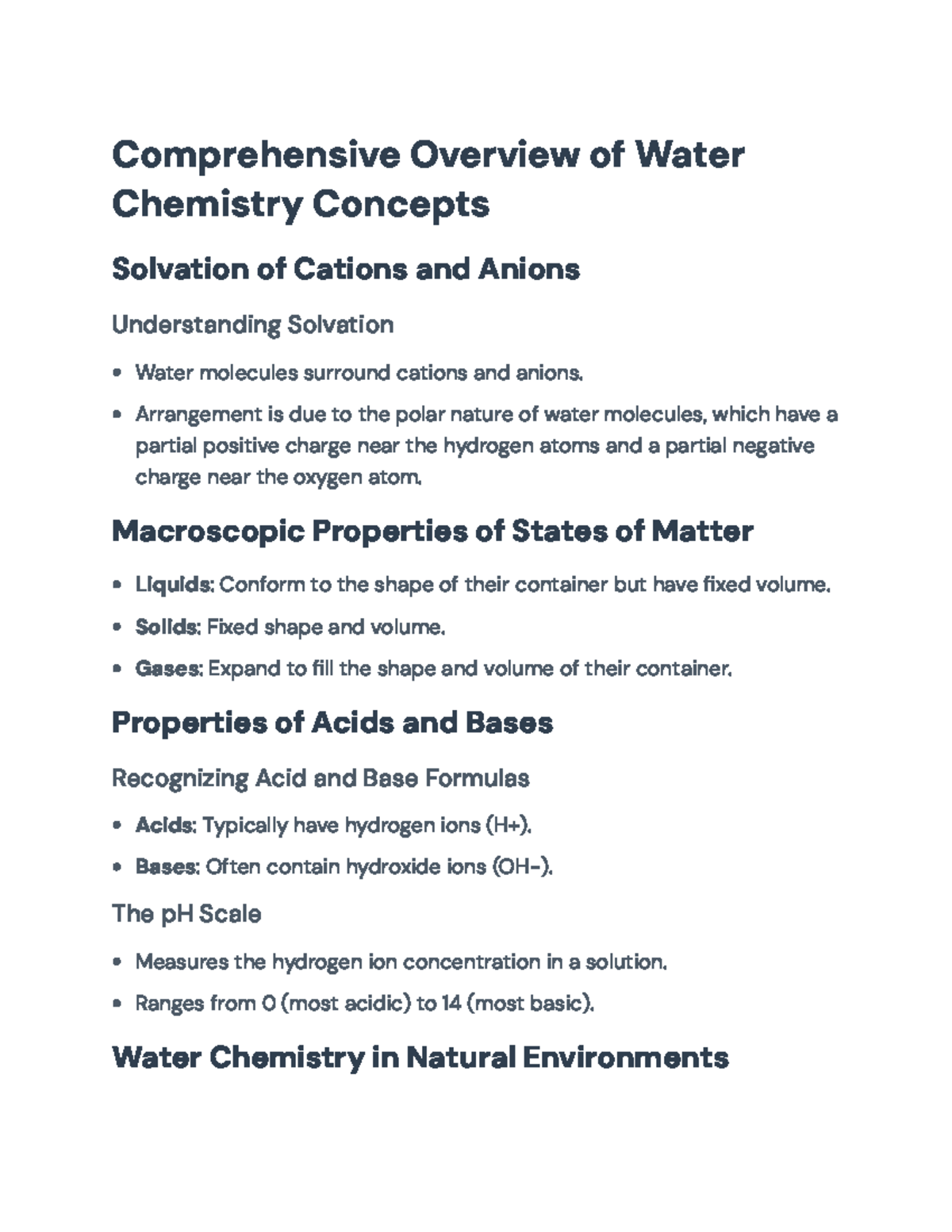 Comprehensive Overview of Water Chemistry Concepts (Chem 101 ...