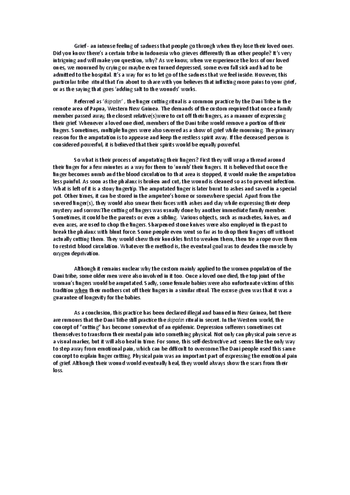 Grief and the Dani Tribe's Ikipalin Ritual: An Informative Speech ...