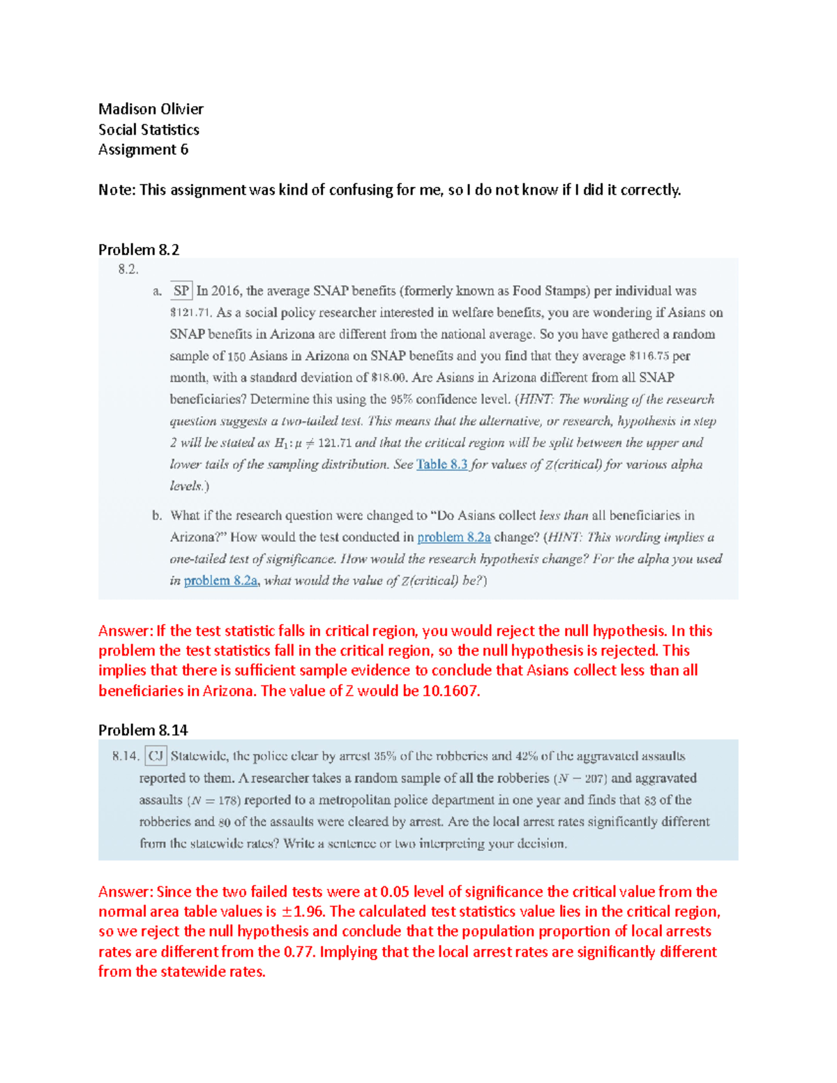 Social Stat Assign 6: Hypothesis Testing Summary and Insights - Studocu