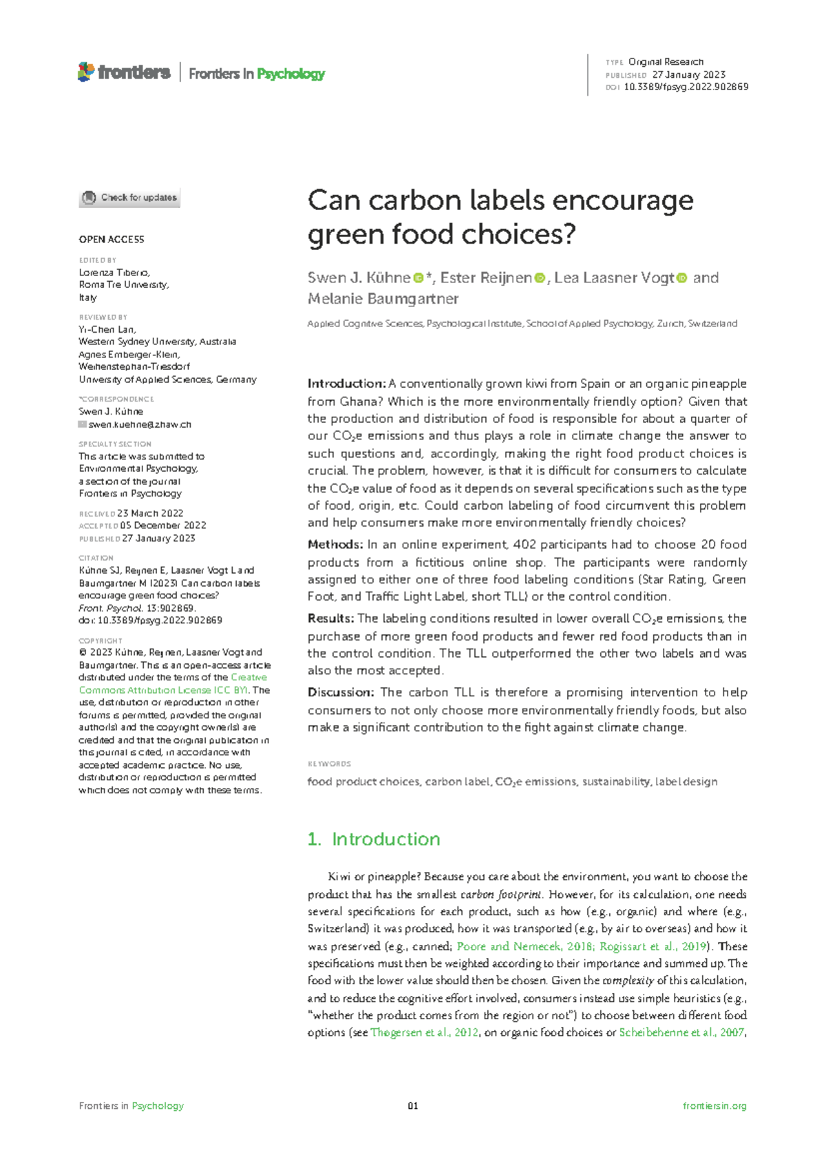 Can Carbon Labels Influence Sustainable Food Choices? Insights from an ...