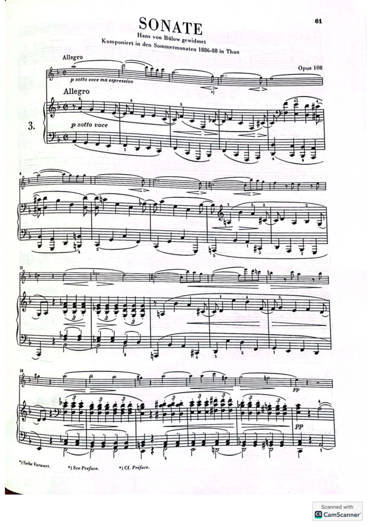 Brahms 3 - Partitur zu Sonate Op. 108 für Klavier und Violine - Studocu