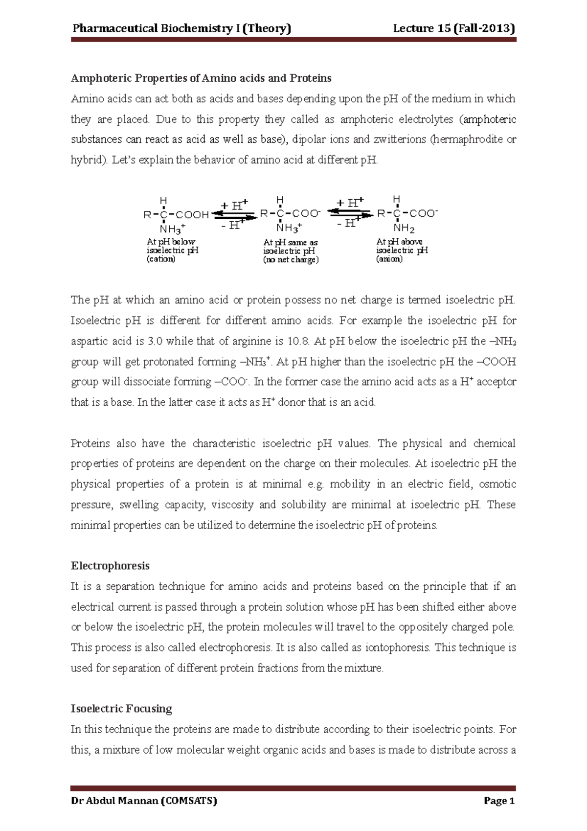Lecture 15 - Amphoteric Properties of Amino Acids and Proteins - Studocu
