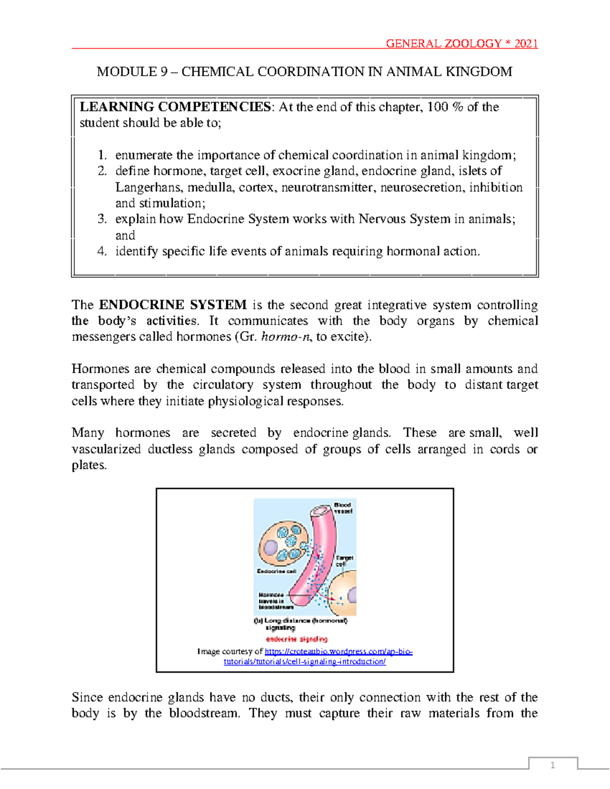 Module 9 - Lecture Notes on Endocrine System in Zoology - Studocu