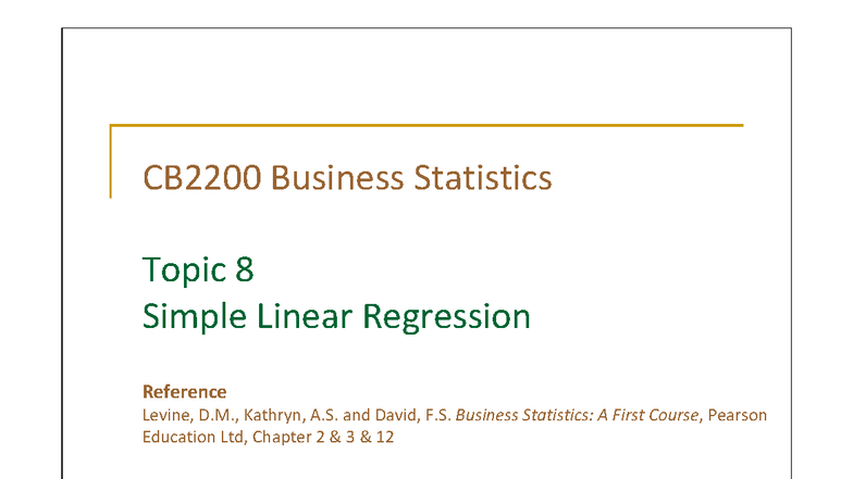 CB2200 Business Statistics: Topic 8 - Simple Linear Regression Notes ...