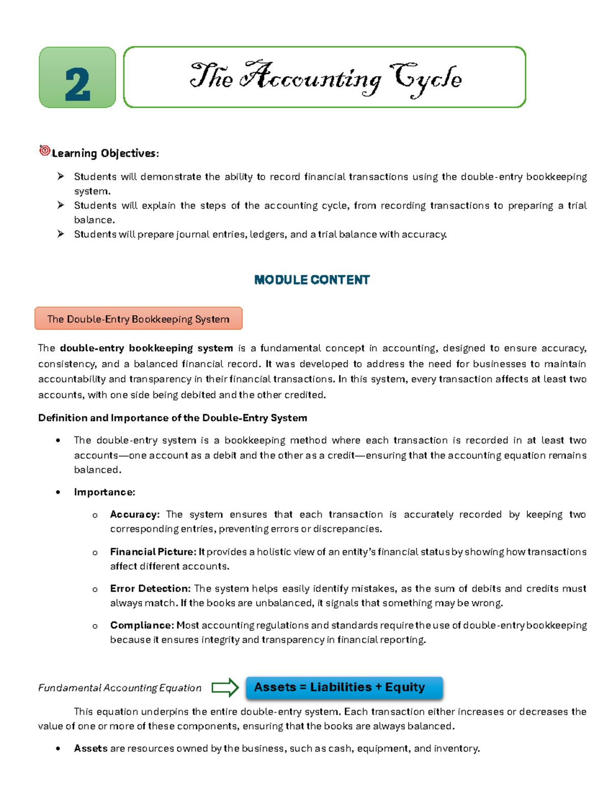 Acctg 1 Module 2: Mastering Double-Entry Bookkeeping & Accounting Cycle - Studocu