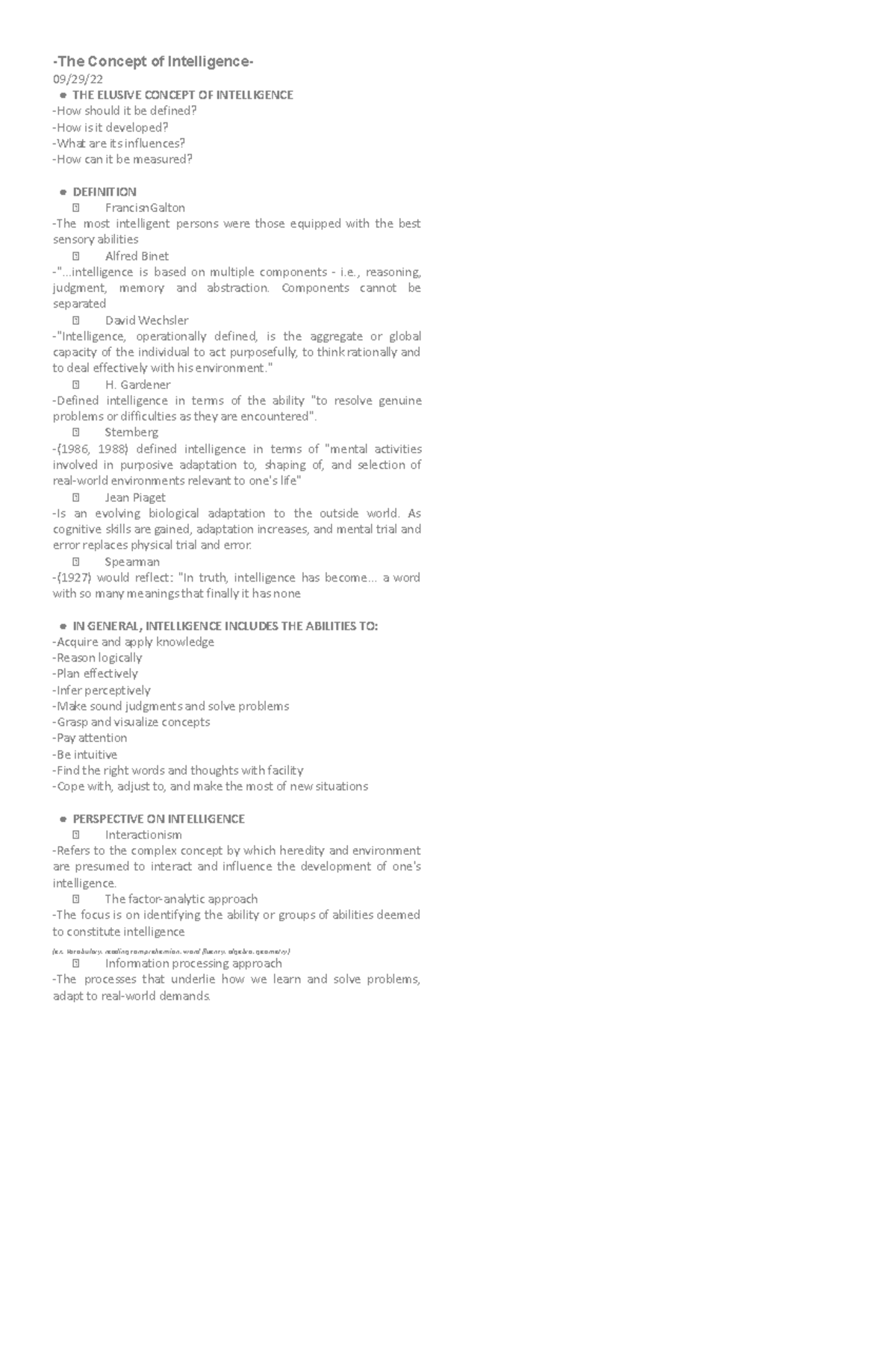 Psych Assess Notes: Defining and Measuring Intelligence Concepts - Studocu