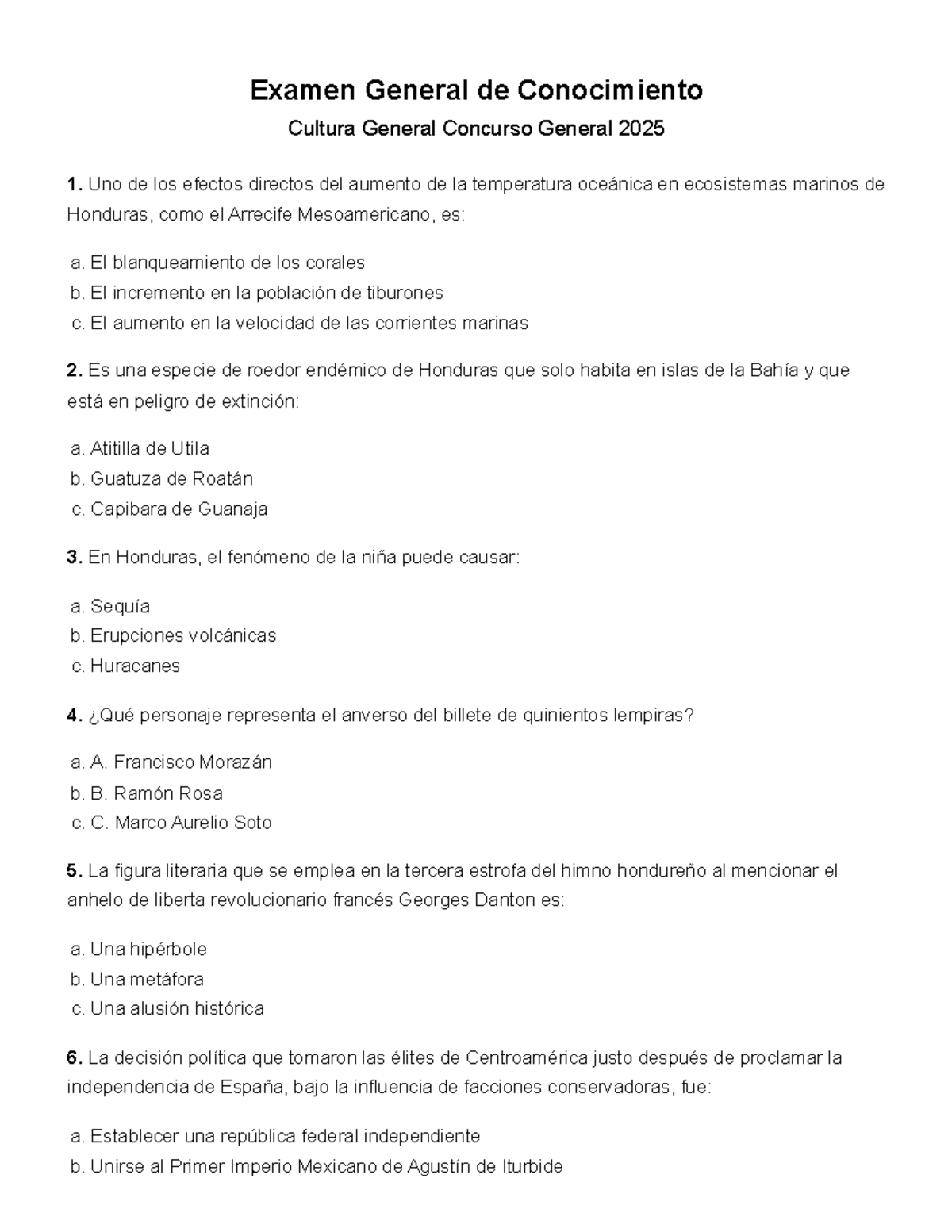 Examen General de Conocimiento Cultura General 2025 - Studocu