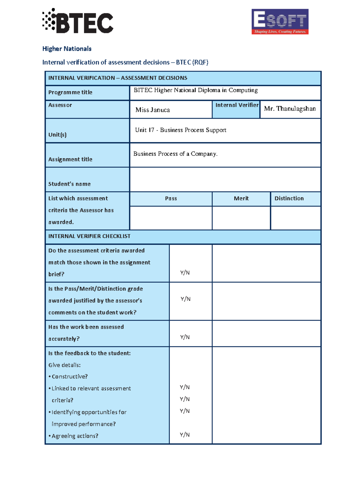 Final Assignment - BPS Unit 17: Business Process Support Evaluation ...