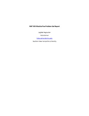 MAT 303 Module Two Problem Set: Fuel Economy Regression Analysis - Studocu