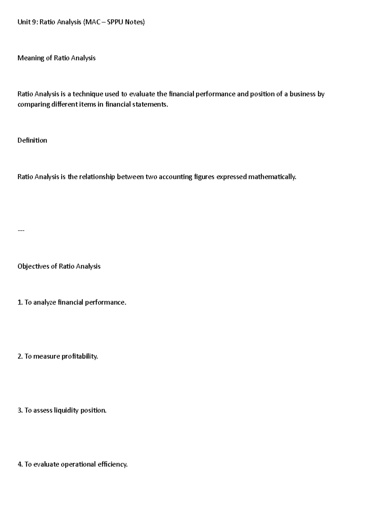 Unit 9: Ratio Analysis Overview and Key Concepts (MAC – SPPU Notes ...