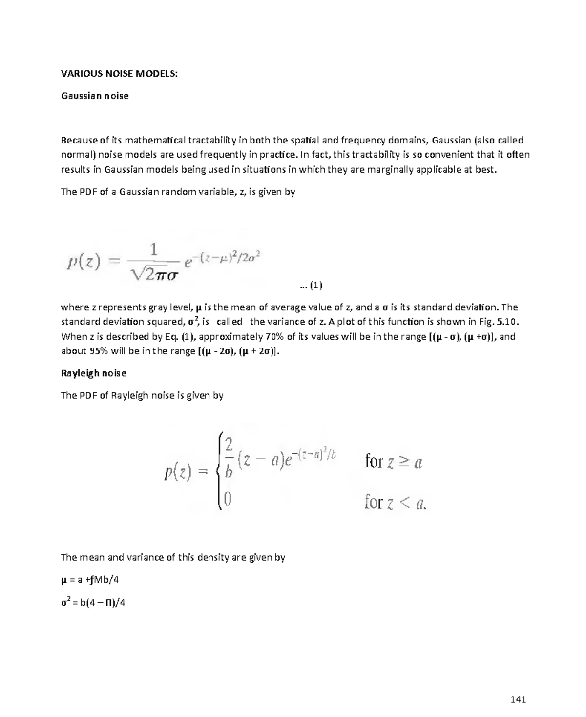 Noise Models - Practical Notes on Gaussian, Rayleigh & More - Studocu