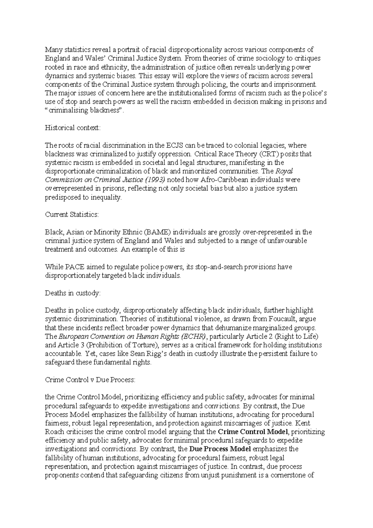 Racial Disproportionality in England's Criminal Justice System: AS2 ...