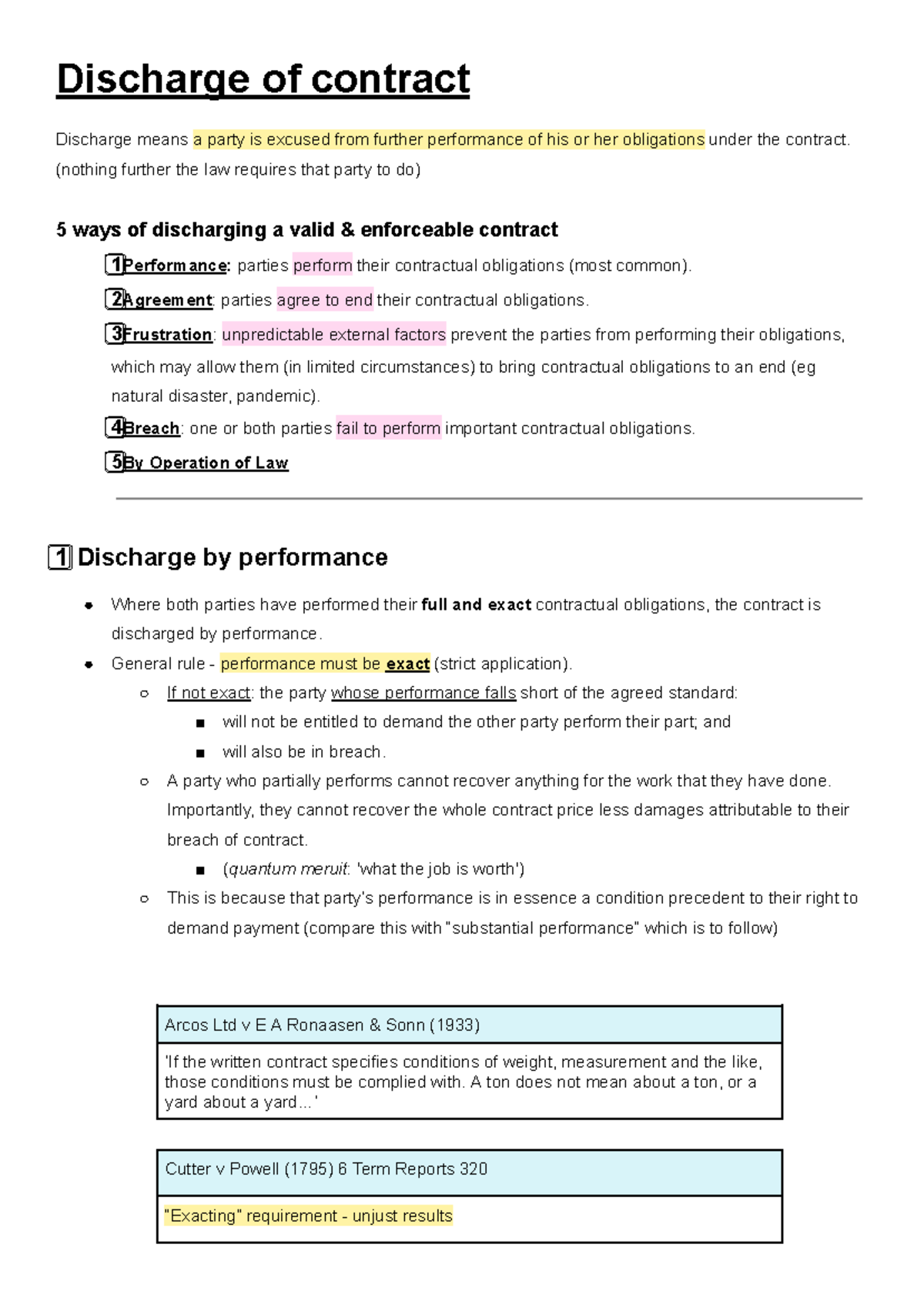 Discharge of Contract: Key Principles and Case Law Analysis - Studocu